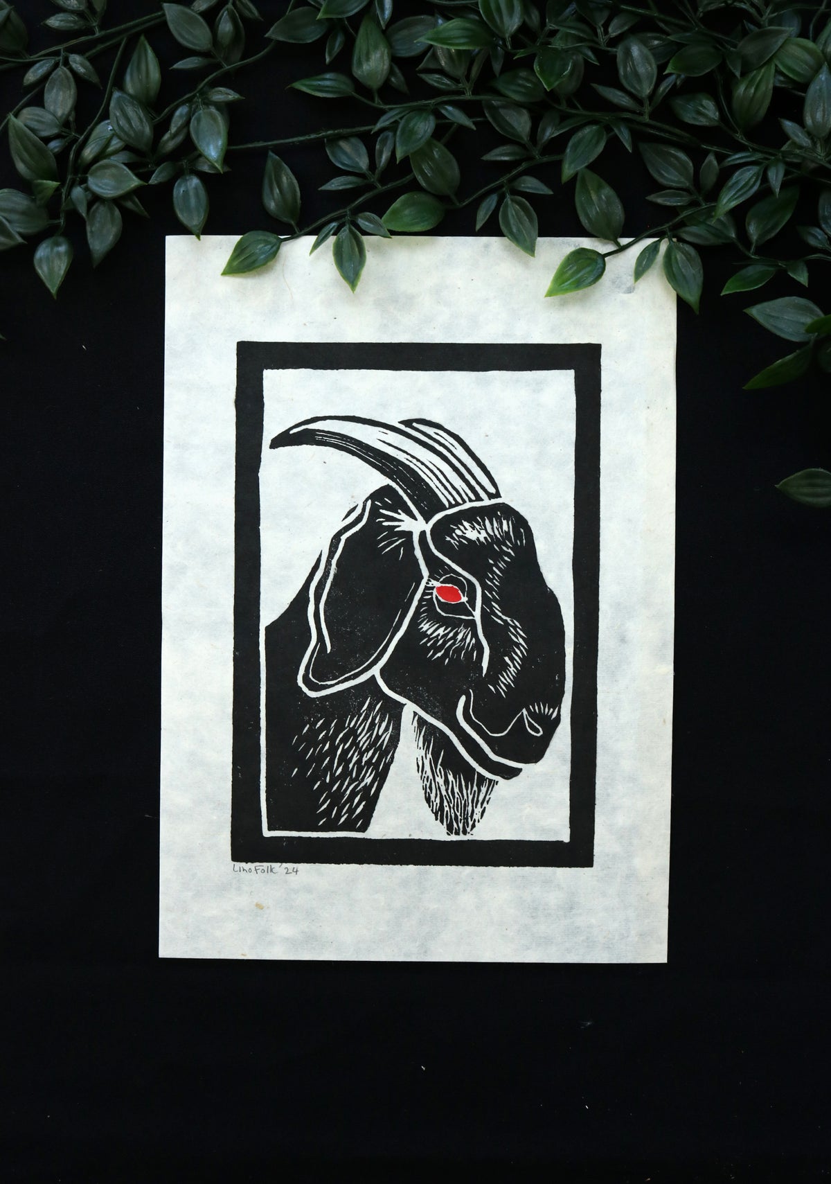 Lino Folk By Fiona - Black Phillip Goat Lino Print | Wolf Wytch