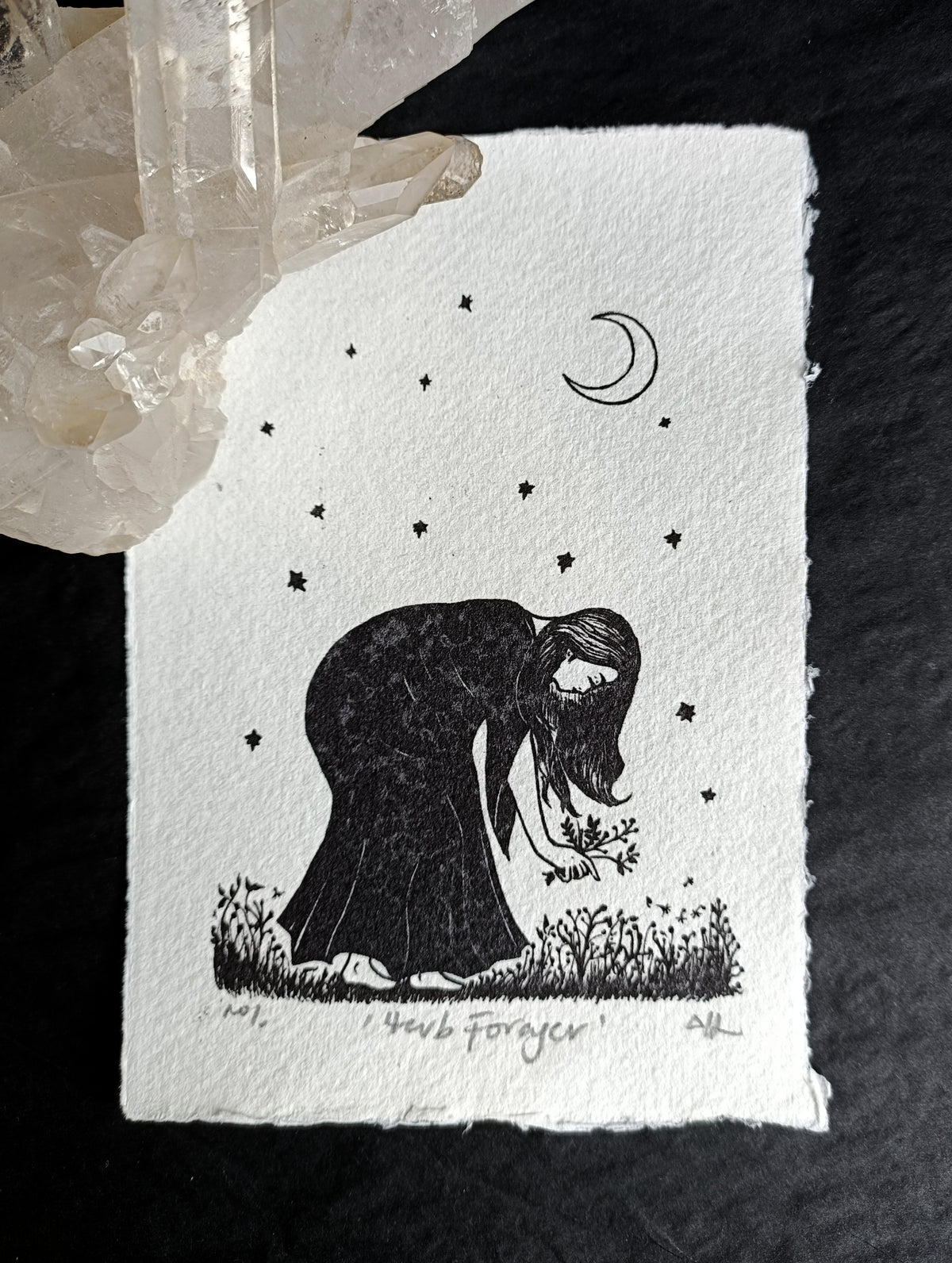 Herb Forager Art Print - Black & Bone – Wolf Wytch