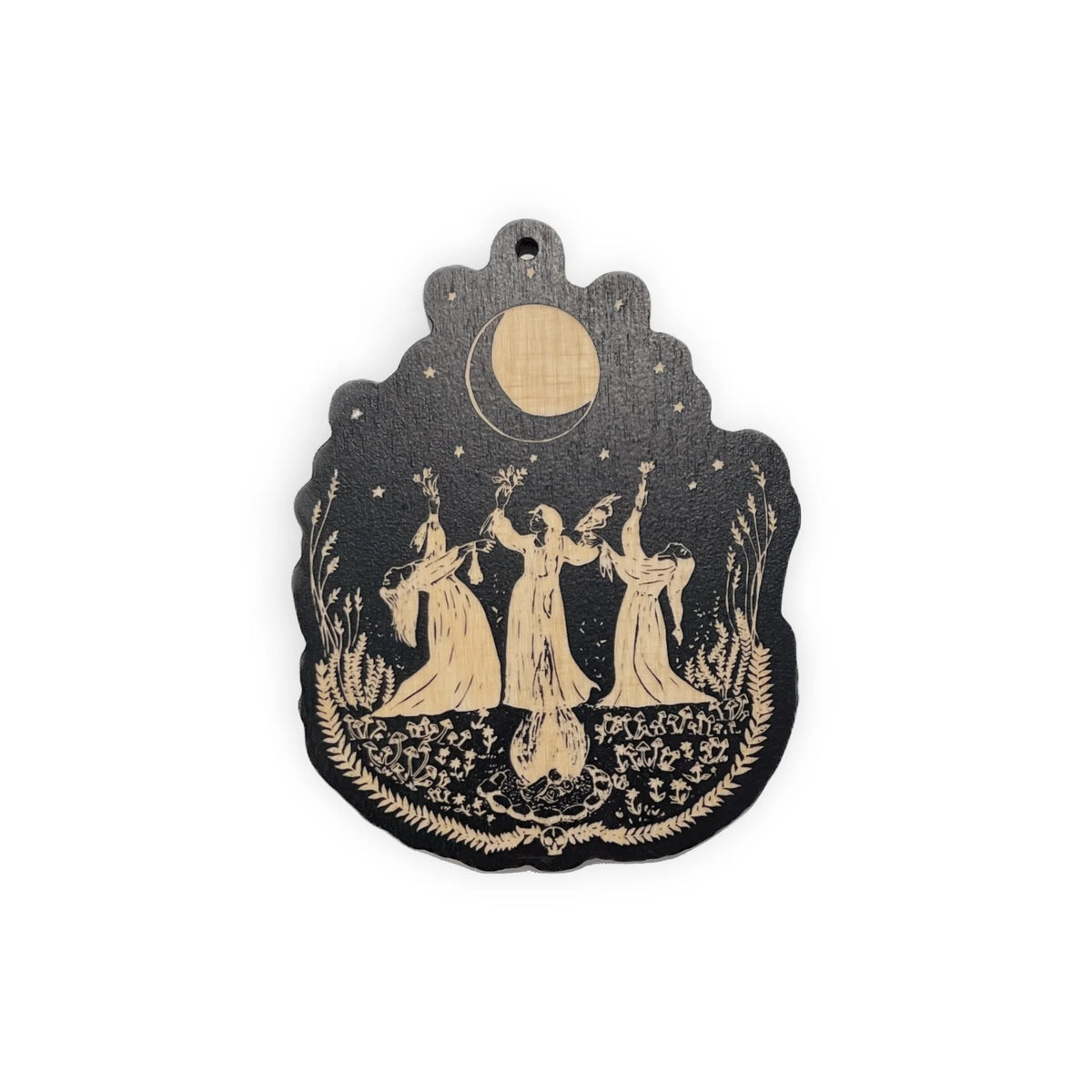 Sisterhood of Moon and Stars Woodcut Wall Hanging - Black & Bone – Wolf ...